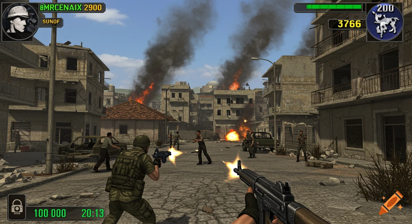 Screenshot from a PS2-style military shooter game showing soldiers ...