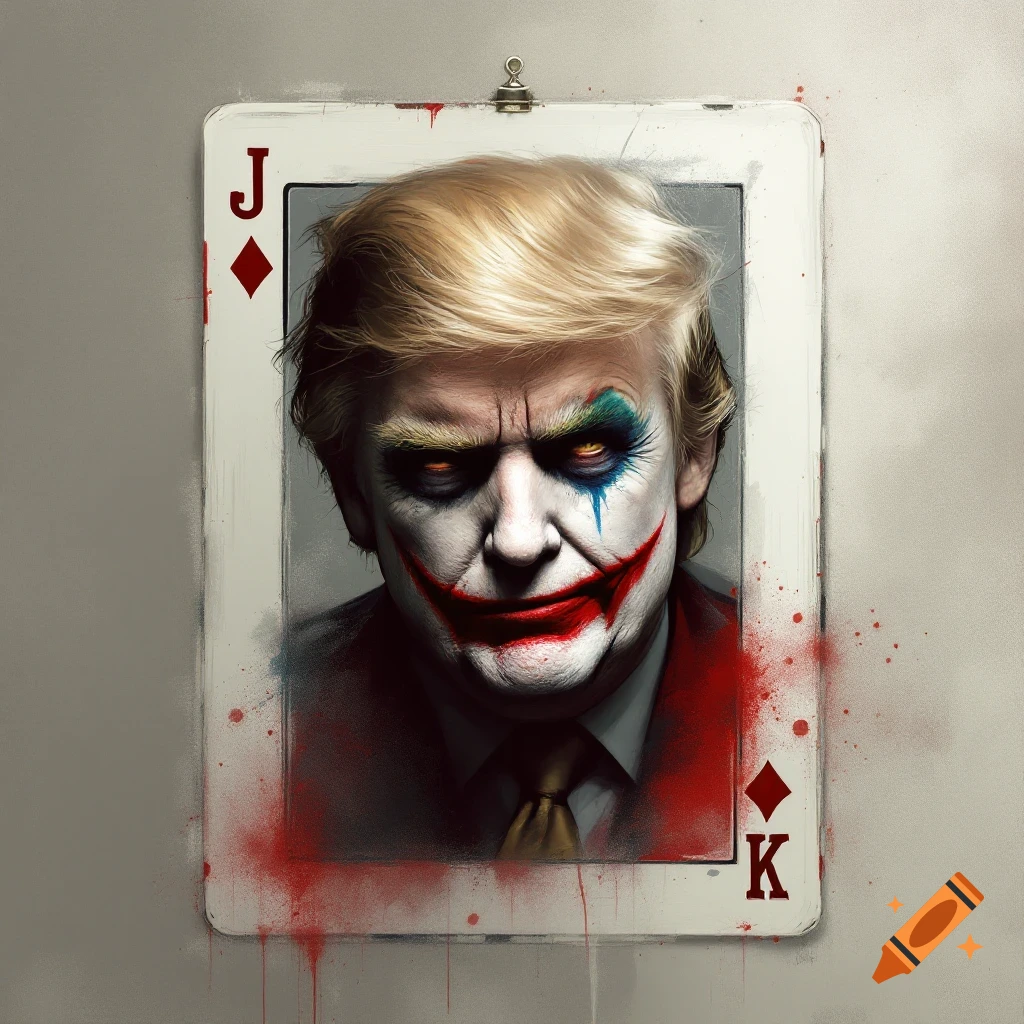 Portrait of Donald Trump with Joker makeup on a playing card. on Craiyon