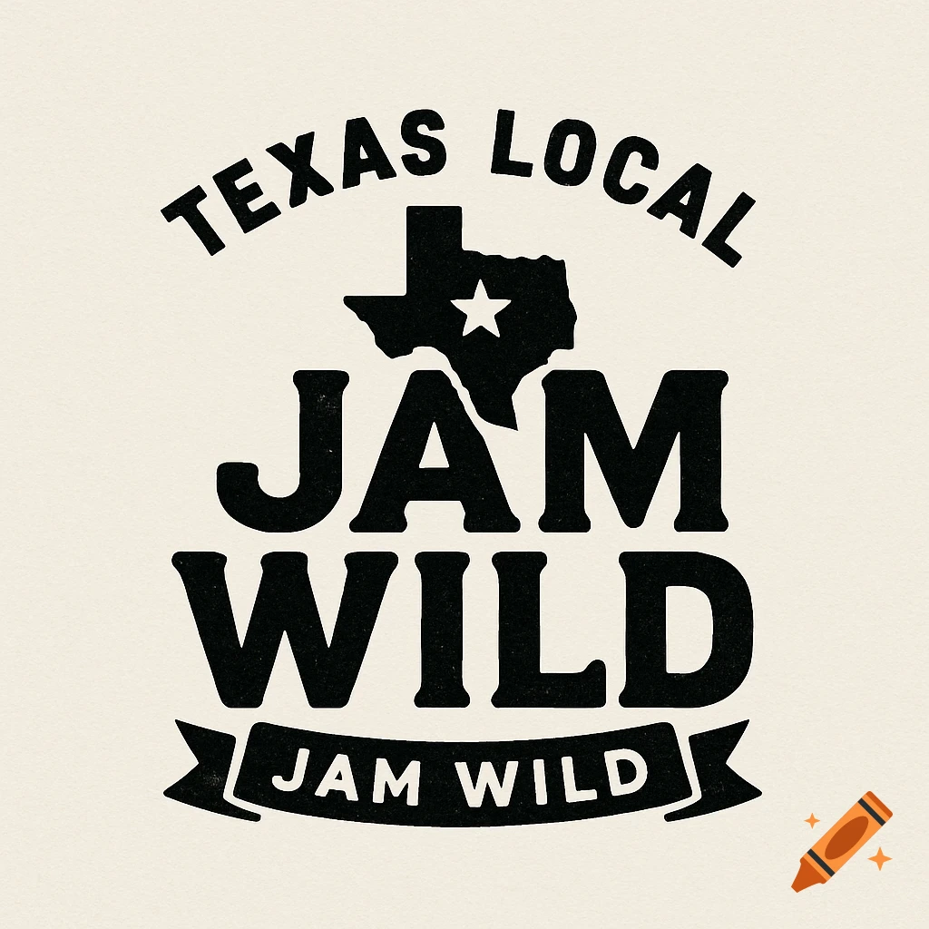 Black and white logo for Texas Local JAM WILD with a map of Texas. on ...