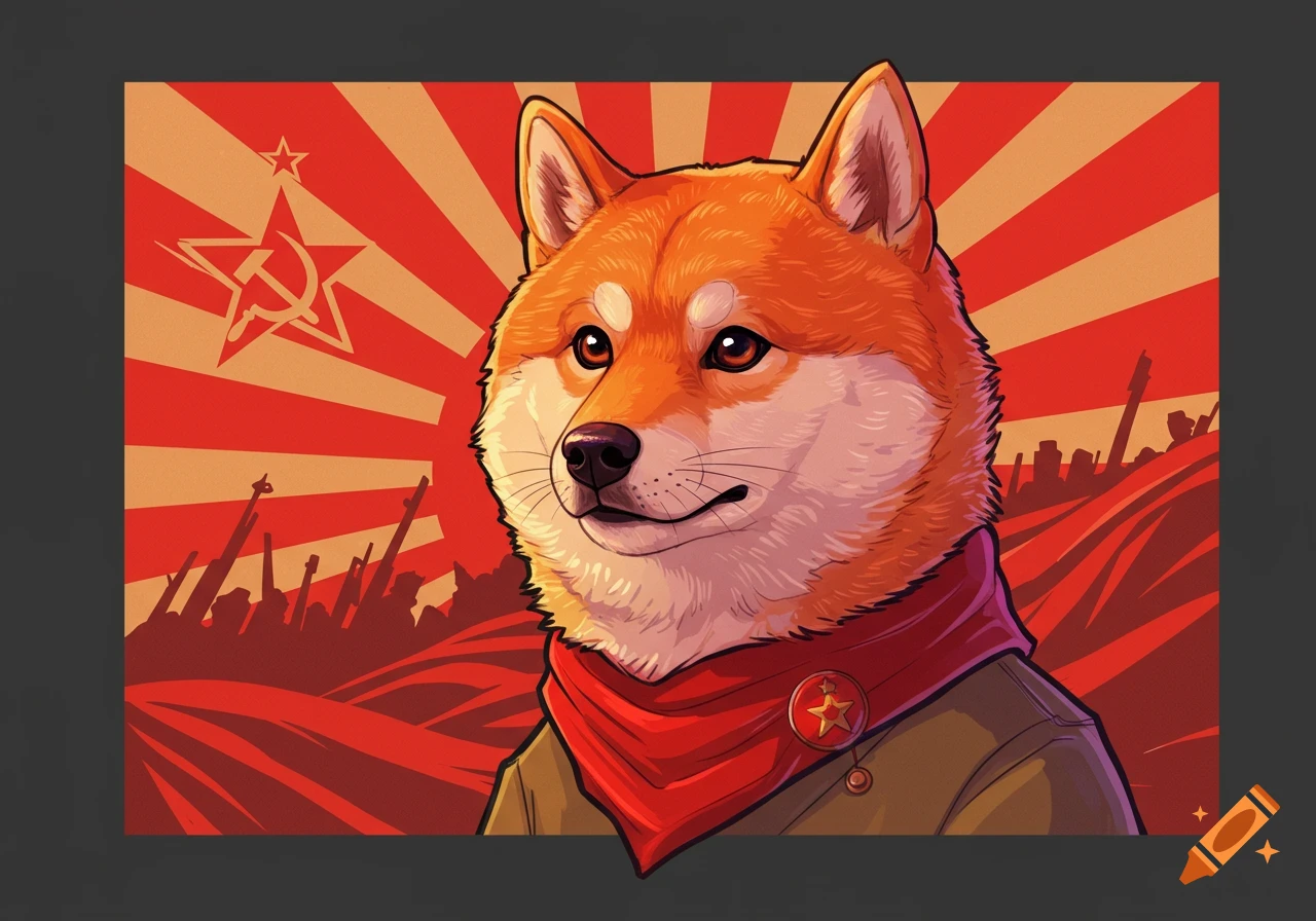 Cartoon Shiba Inu in a military uniform and red scarf in the style of a ...