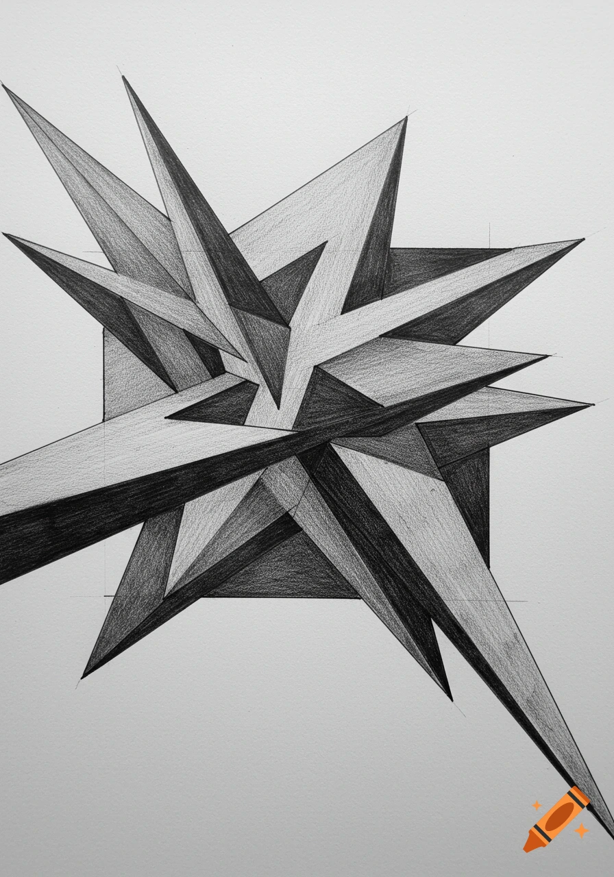 Pencil drawing of sharp, abstract geometric shapes with shading on Craiyon