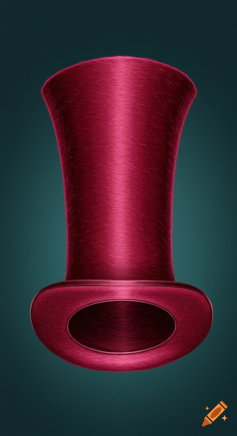A dark red top hat floats upside down against a dark background. on Craiyon