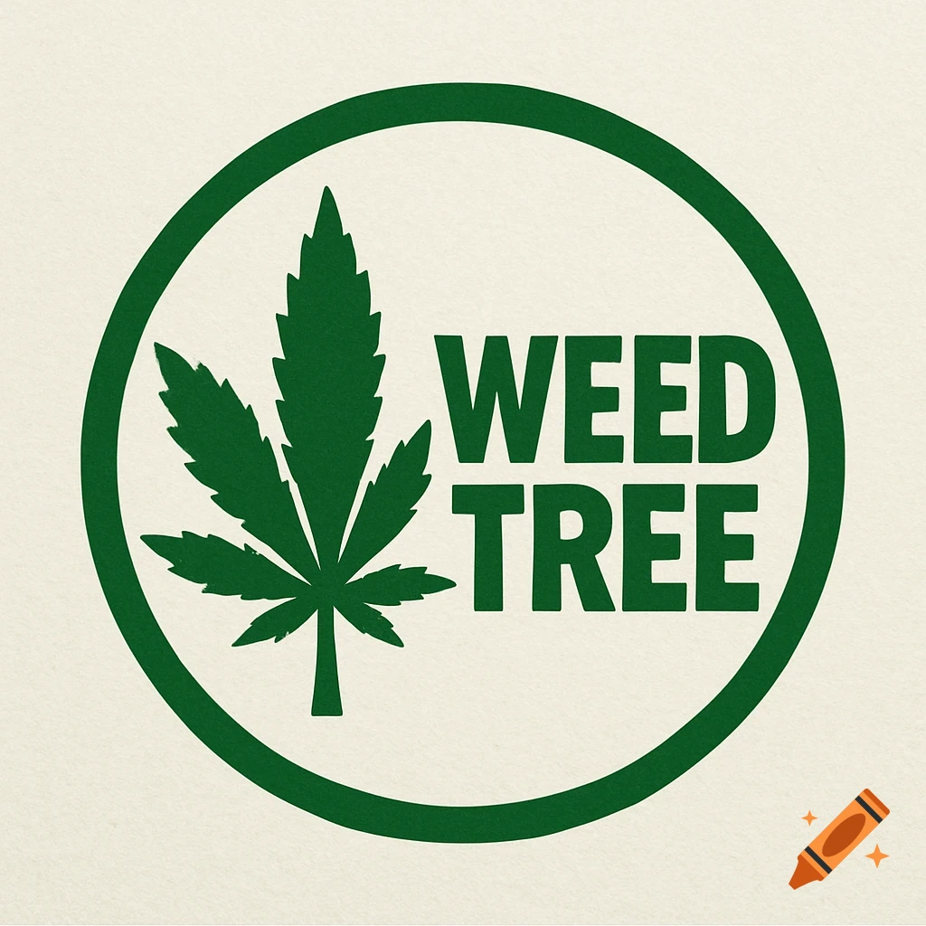 Logo of a cannabis leaf and the text WEED TREE in a green circle on Craiyon