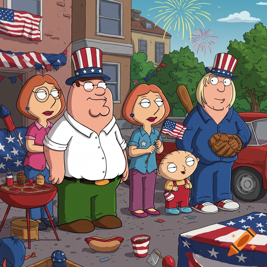 Cartoon style image of the Family Guy characters celebrating the Fourth ...