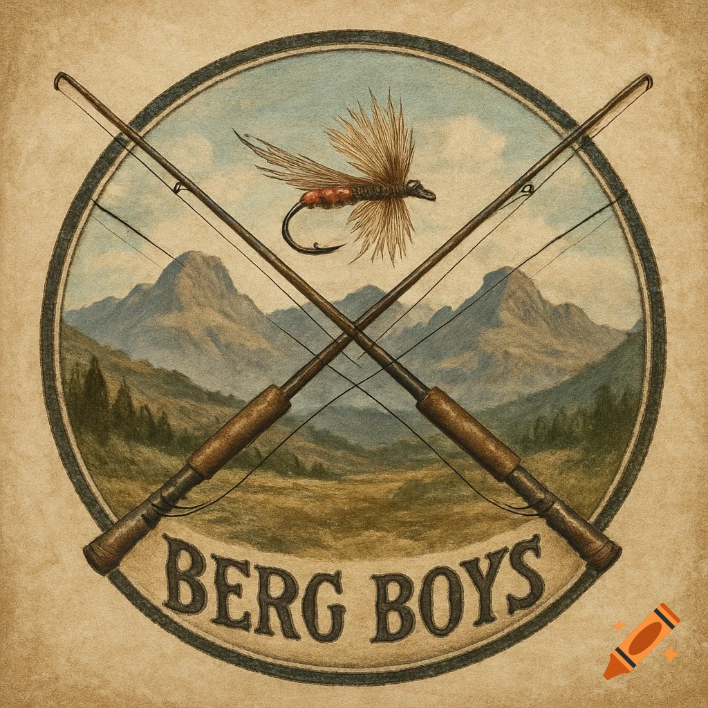 Vintage circular patch design with crossed fishing rods, a fly in the ...