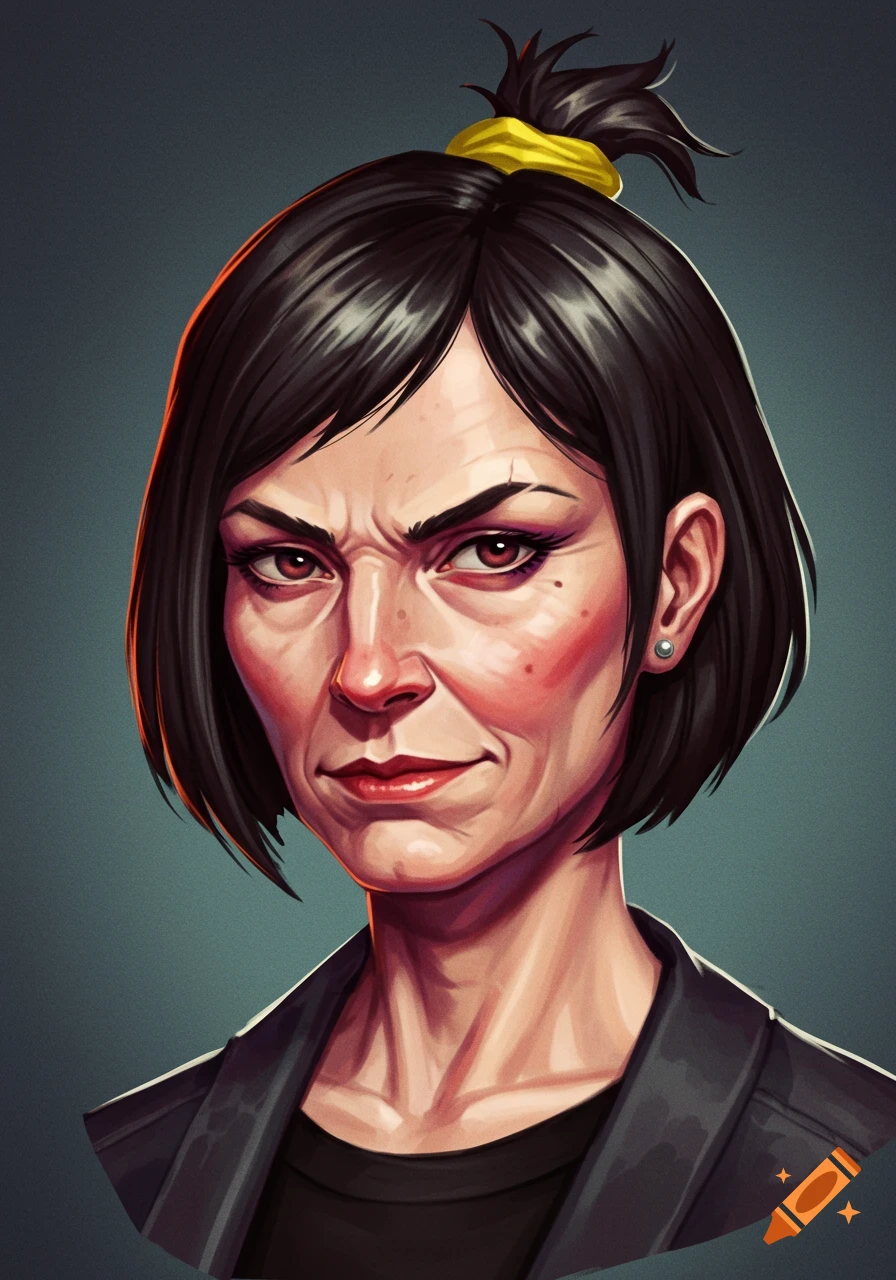 Stylized illustration of a stern woman with a bob cut and yellow hair ...