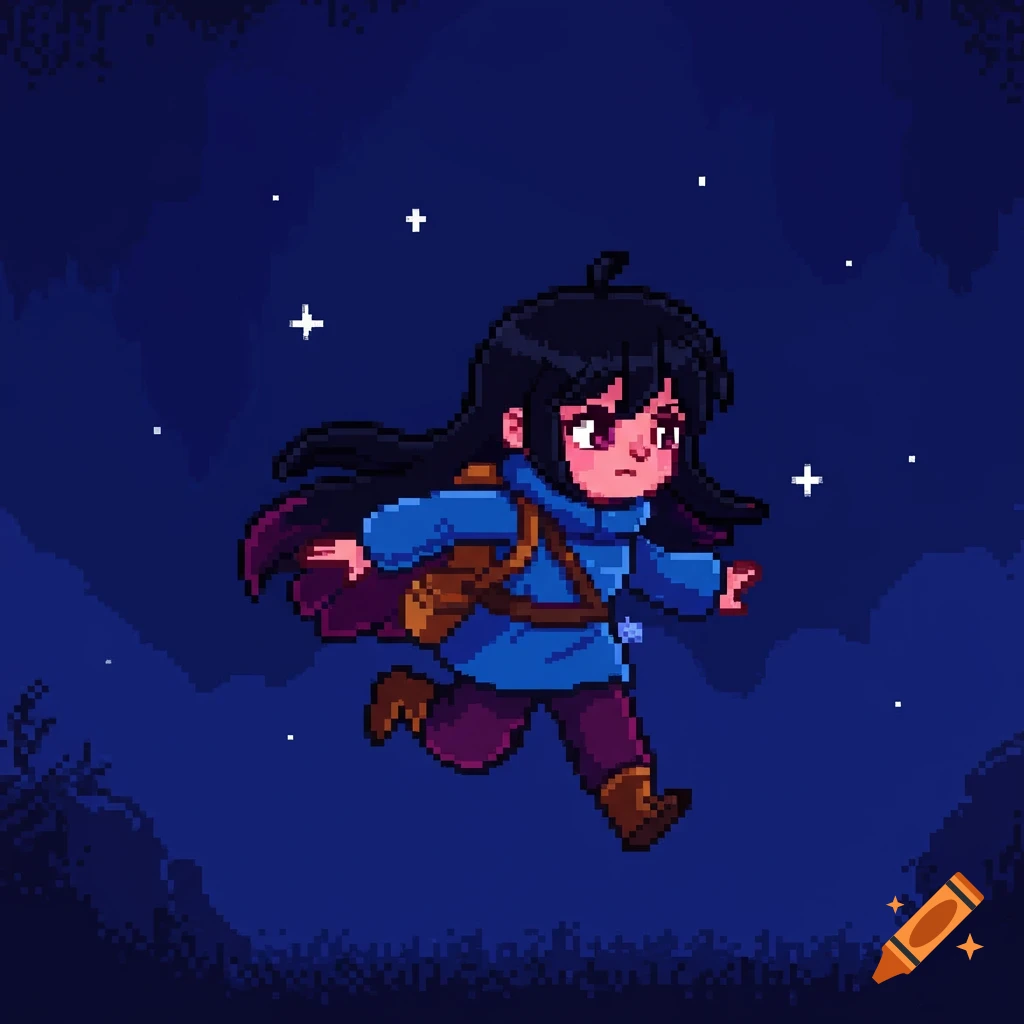 2d pixel art sprite of a girl with black hair and a backpack running at ...
