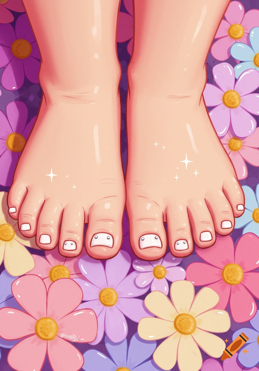 Stylized illustration of bare feet with cute faces on the toes ...