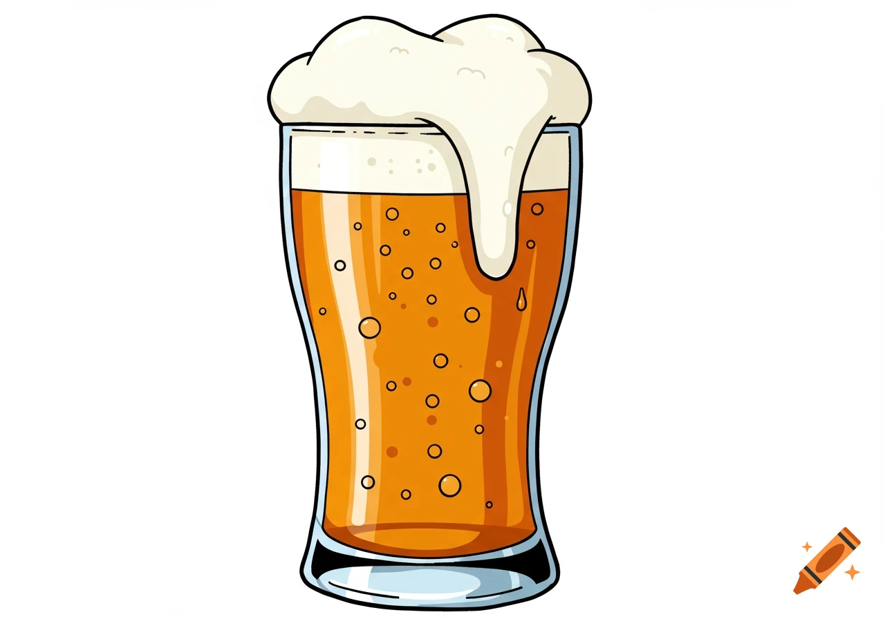 A cartoon clip art illustration of a glass of beer with foam spilling ...