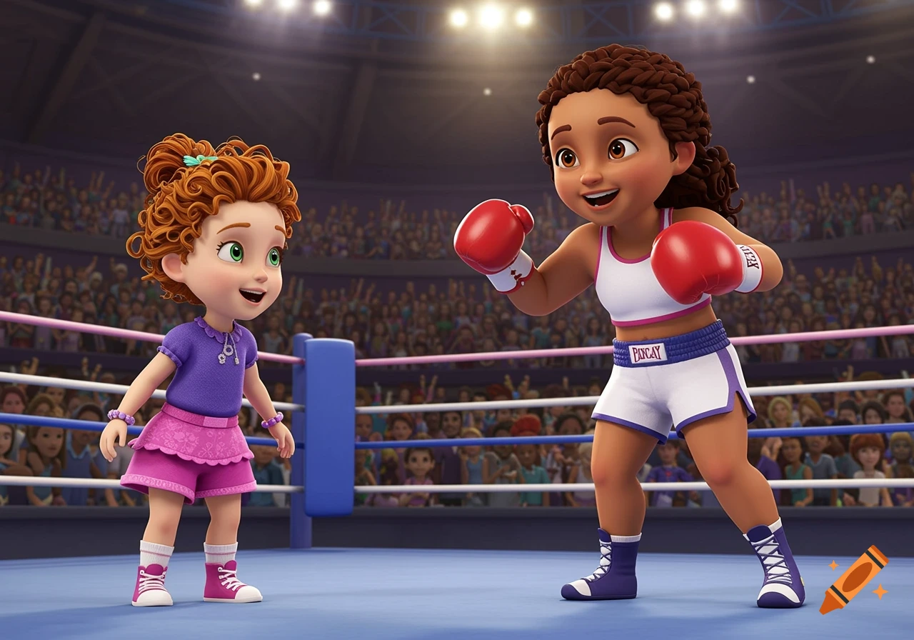 Two animated characters, one a boxer with red gloves and the other a ...