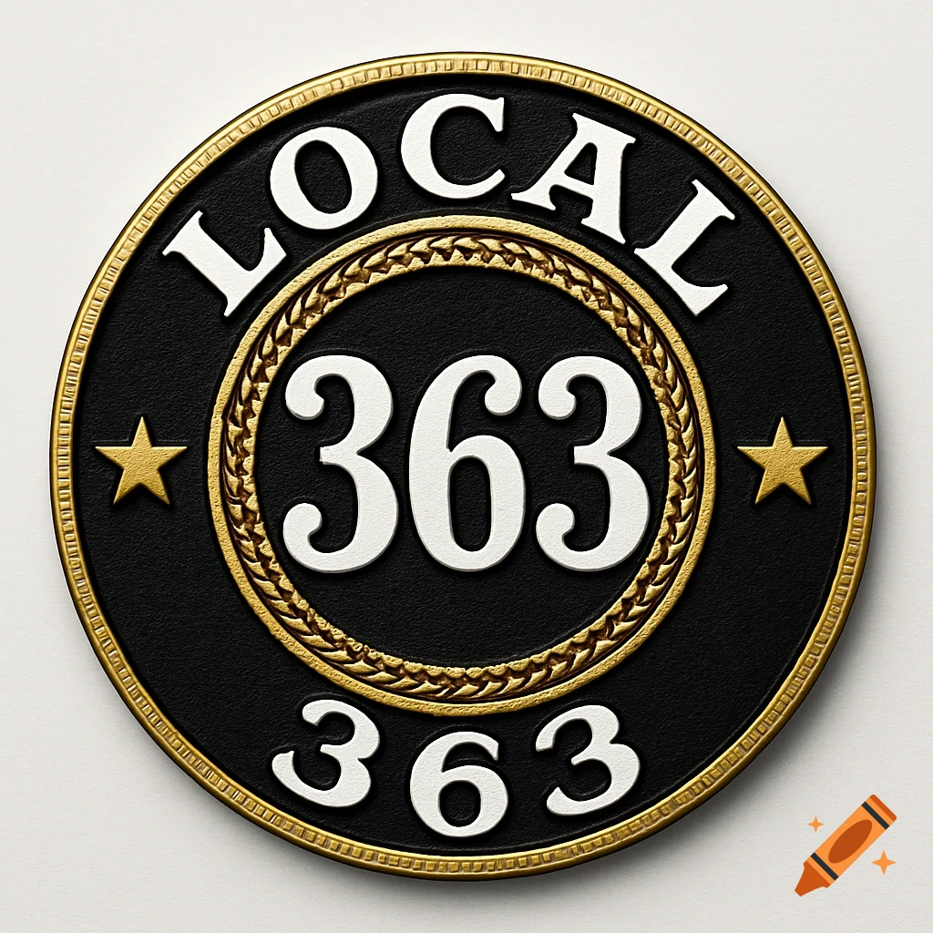 Black, white, and gold medal design with 'LOCAL 363' text. on Craiyon