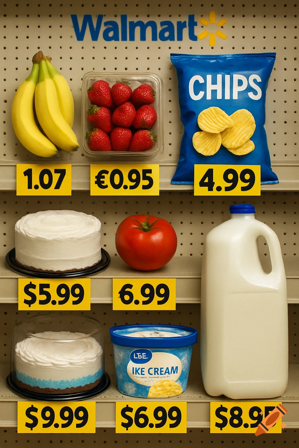Grocery items on shelves at Walmart with price tags. Includes bananas ...