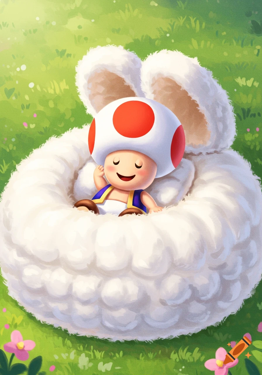 Illustration of Nintendo's Toad character smiling and relaxing in a ...