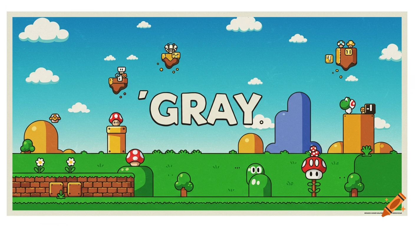 Super Mario World landscape with the word GRAY in the center, in a ...