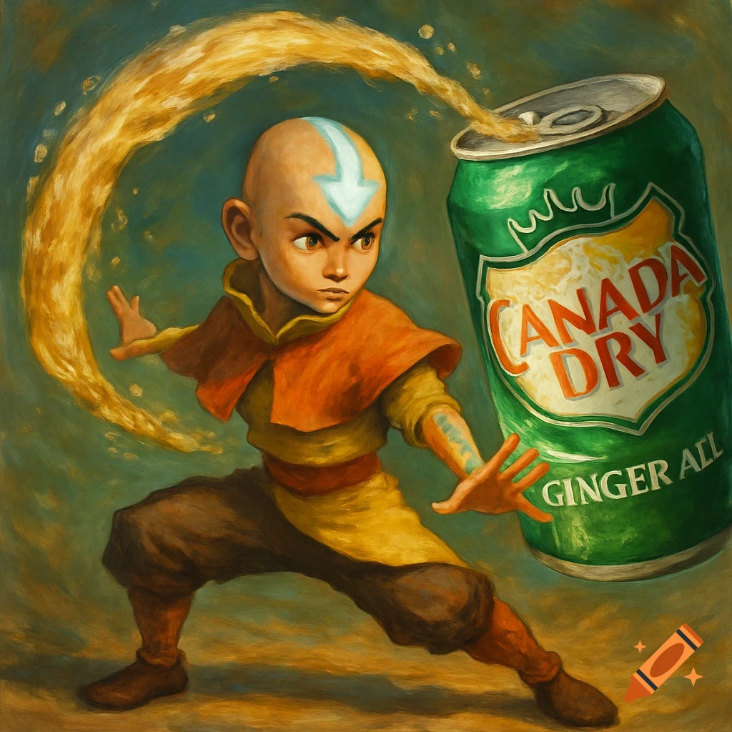 Aang from Avatar bending liquid from a giant Canada Dry ginger ale can ...