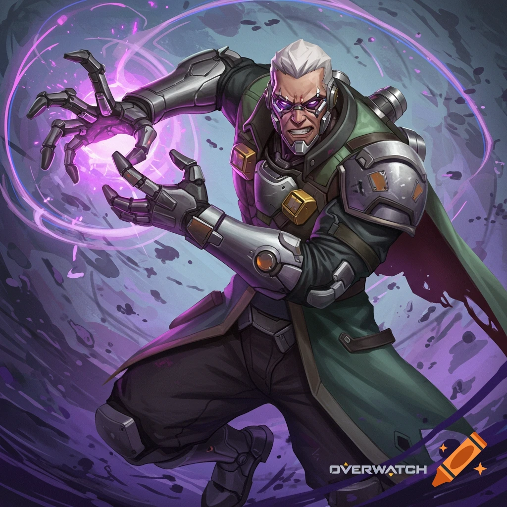 Character resembling Sigma from Overwatch manipulating purple energy ...