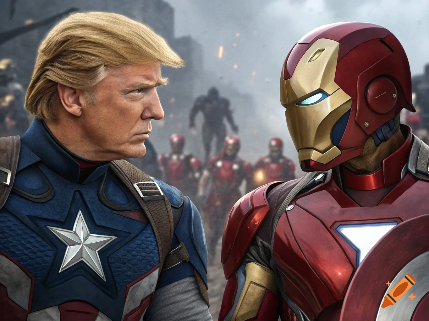 Donald Trump as Captain America faces off against Elon Musk as Iron Man ...