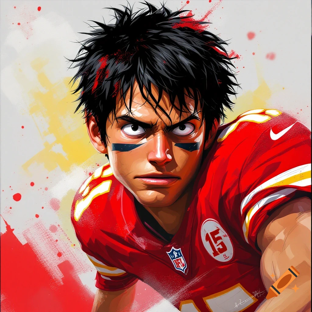 Anime style portrait of a football player in a red jersey with number ...