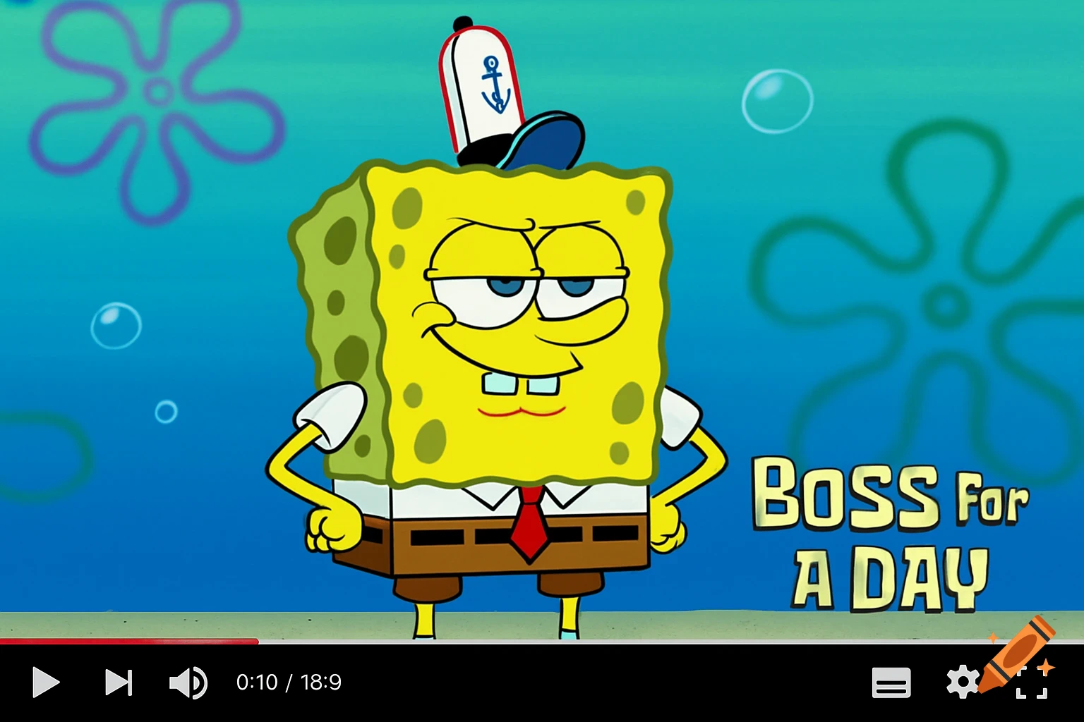 SpongeBob SquarePants in a YouTube screenshot titled 'BOSS For A DAY ...