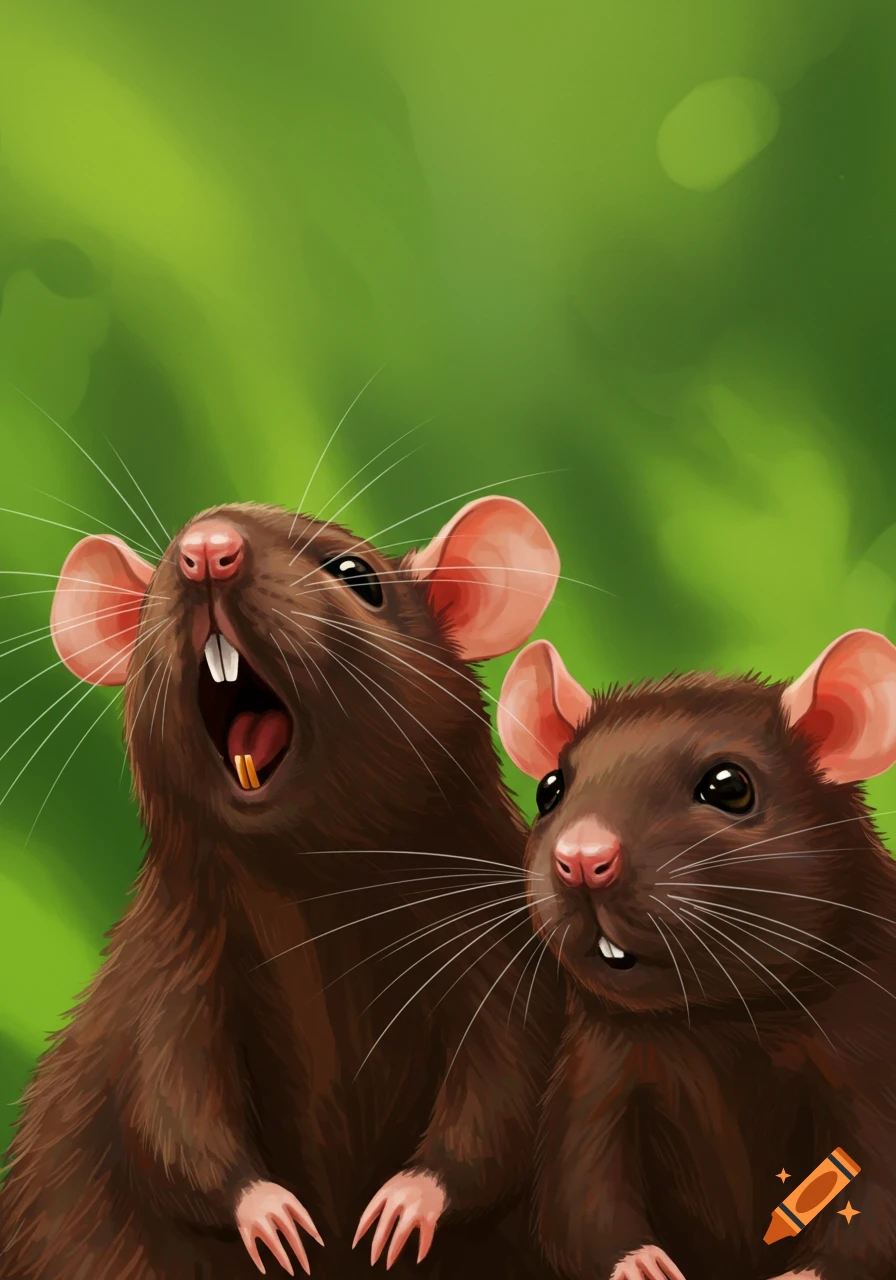 Illustration of two cartoon rats, one with mouth open and golden teeth ...