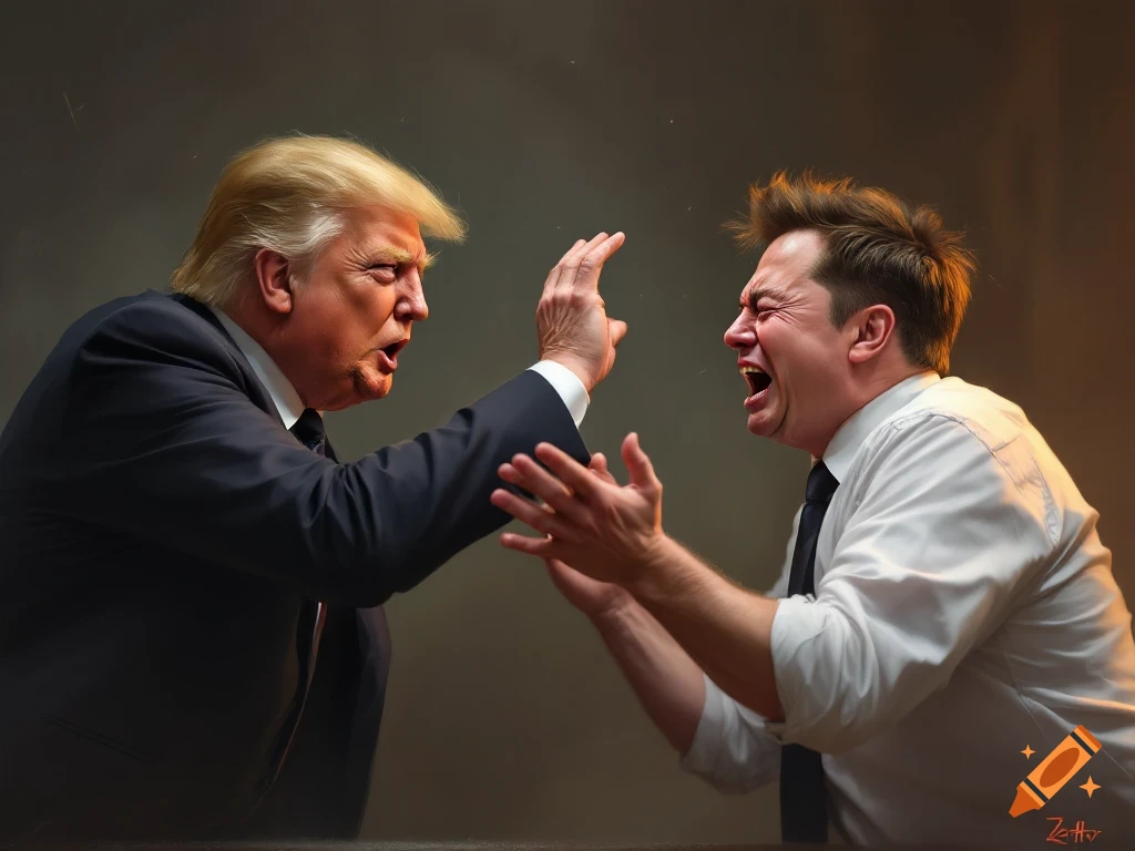 Donald Trump and Elon Musk shouting at each other with dramatic ...