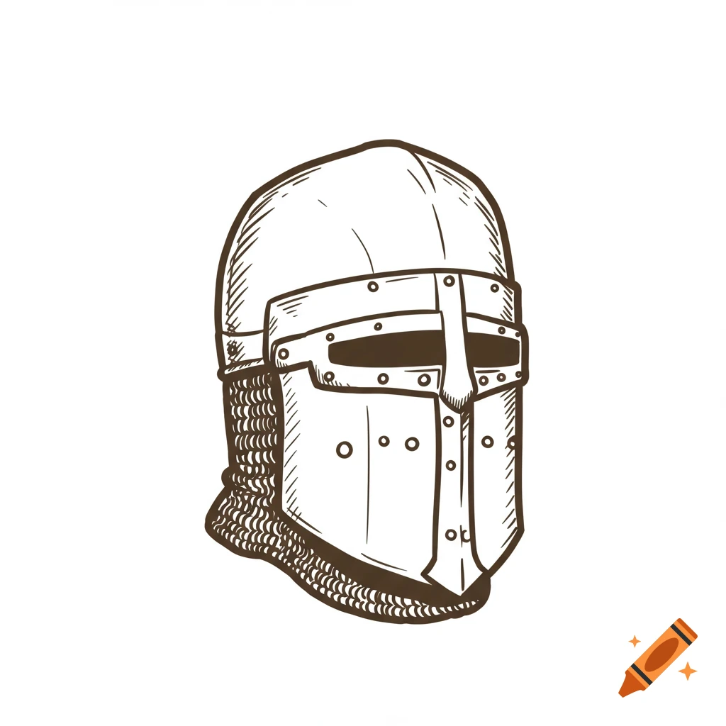 Simple drawing of a crusader helmet with chainmail. on Craiyon