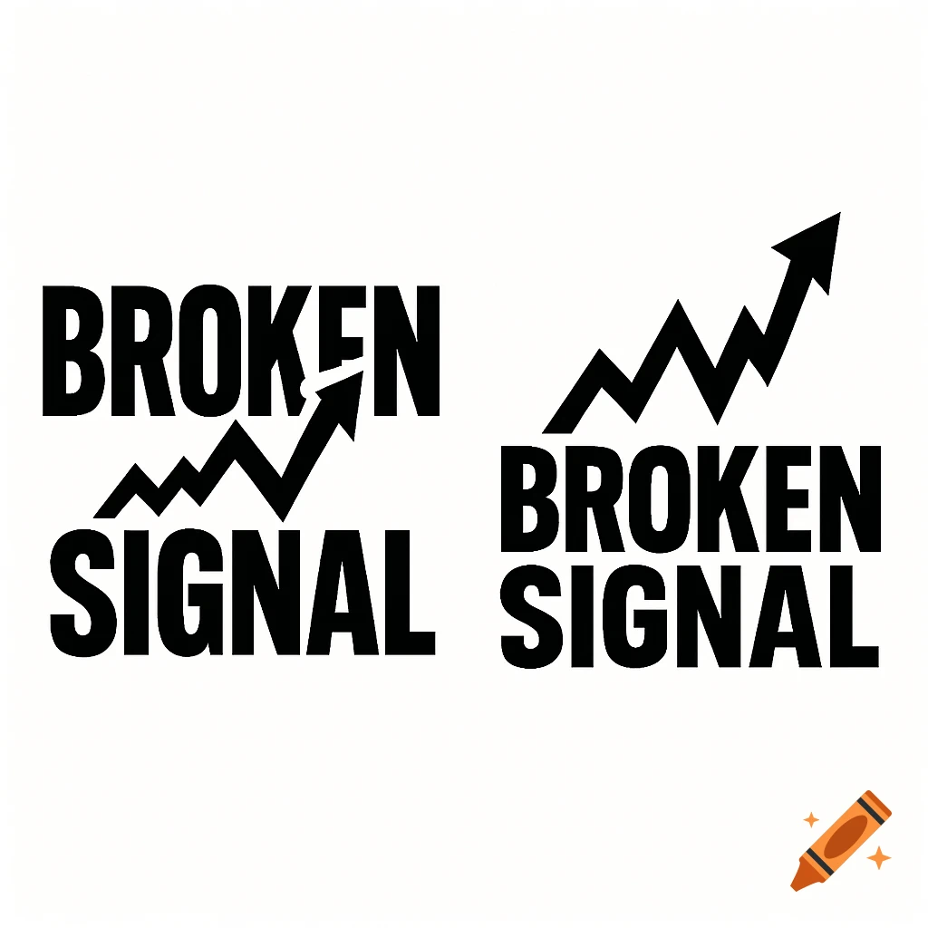 Two minimalist logos for Broken Signal featuring text and an upward ...