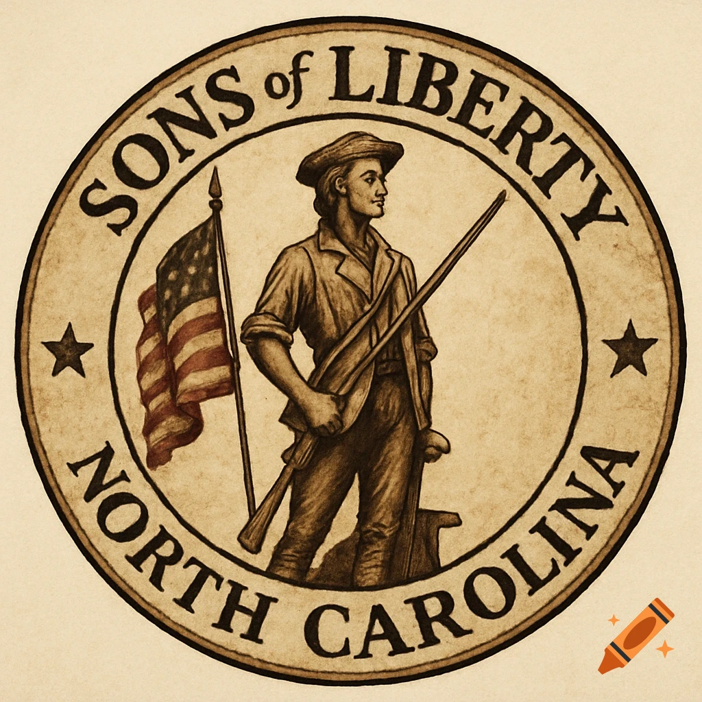 Vintage emblem with 'Sons of Liberty North Carolina' text, featuring a ...