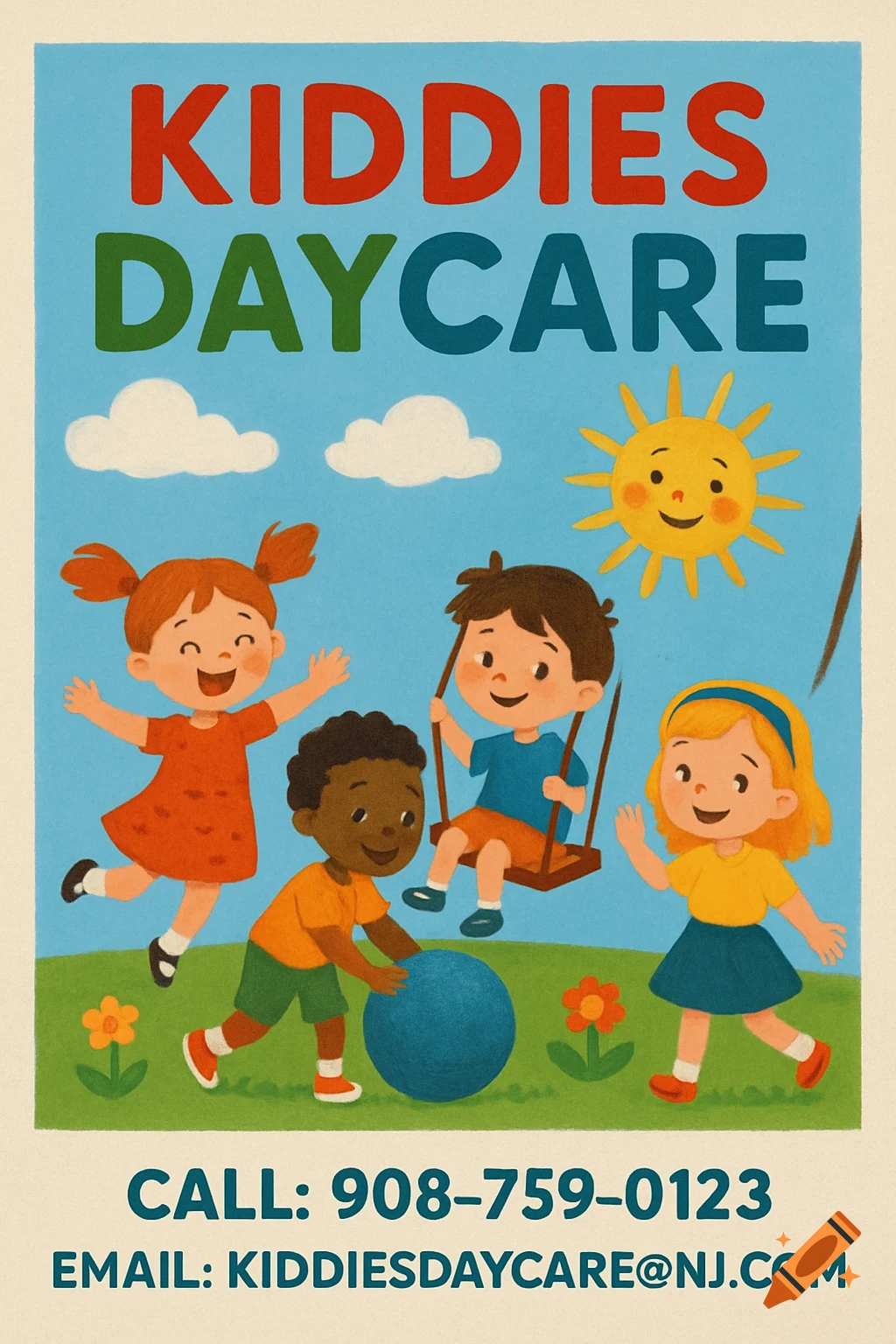 Poster for Kiddies Daycare with an illustration of happy children ...