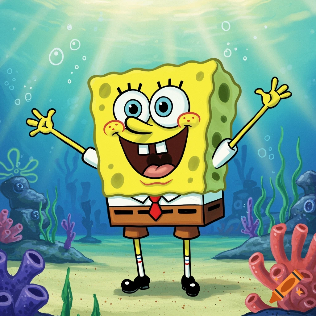 Spongebob Squarepants waves underwater on Craiyon