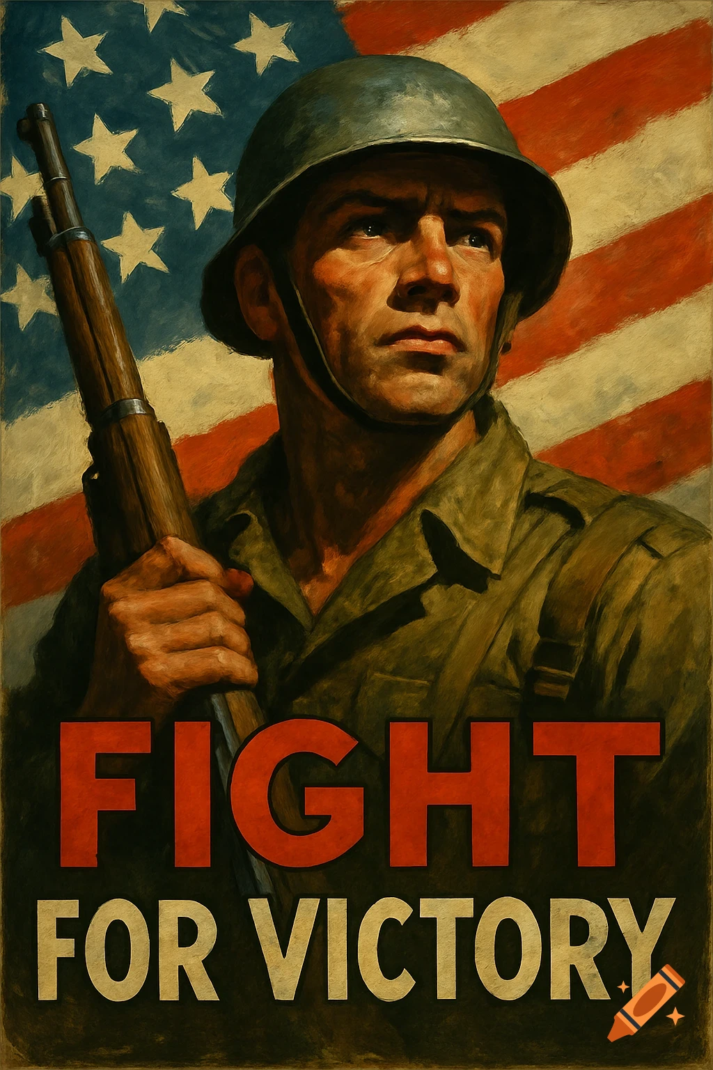 WW2 propaganda poster featuring a soldier with a rifle in front of an ...