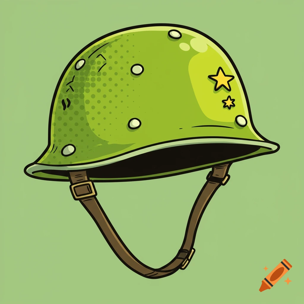A cartoon illustration of a green army helmet with a yellow star. on ...