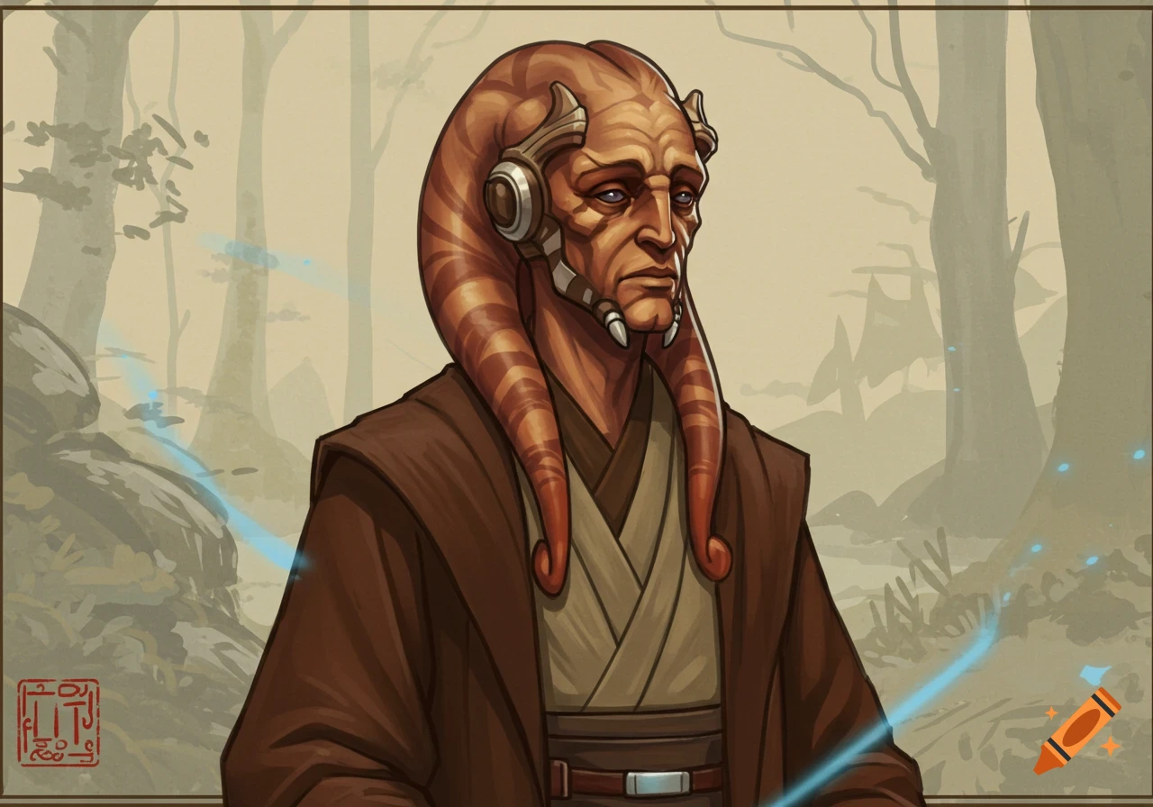 Illustration of Star Wars character Plo Koon in Jedi robes on Craiyon