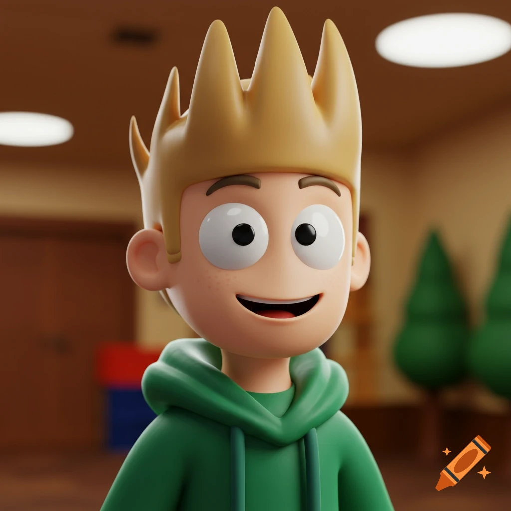 3D render of Matt from Eddsworld smiling in a green hoodie on Craiyon
