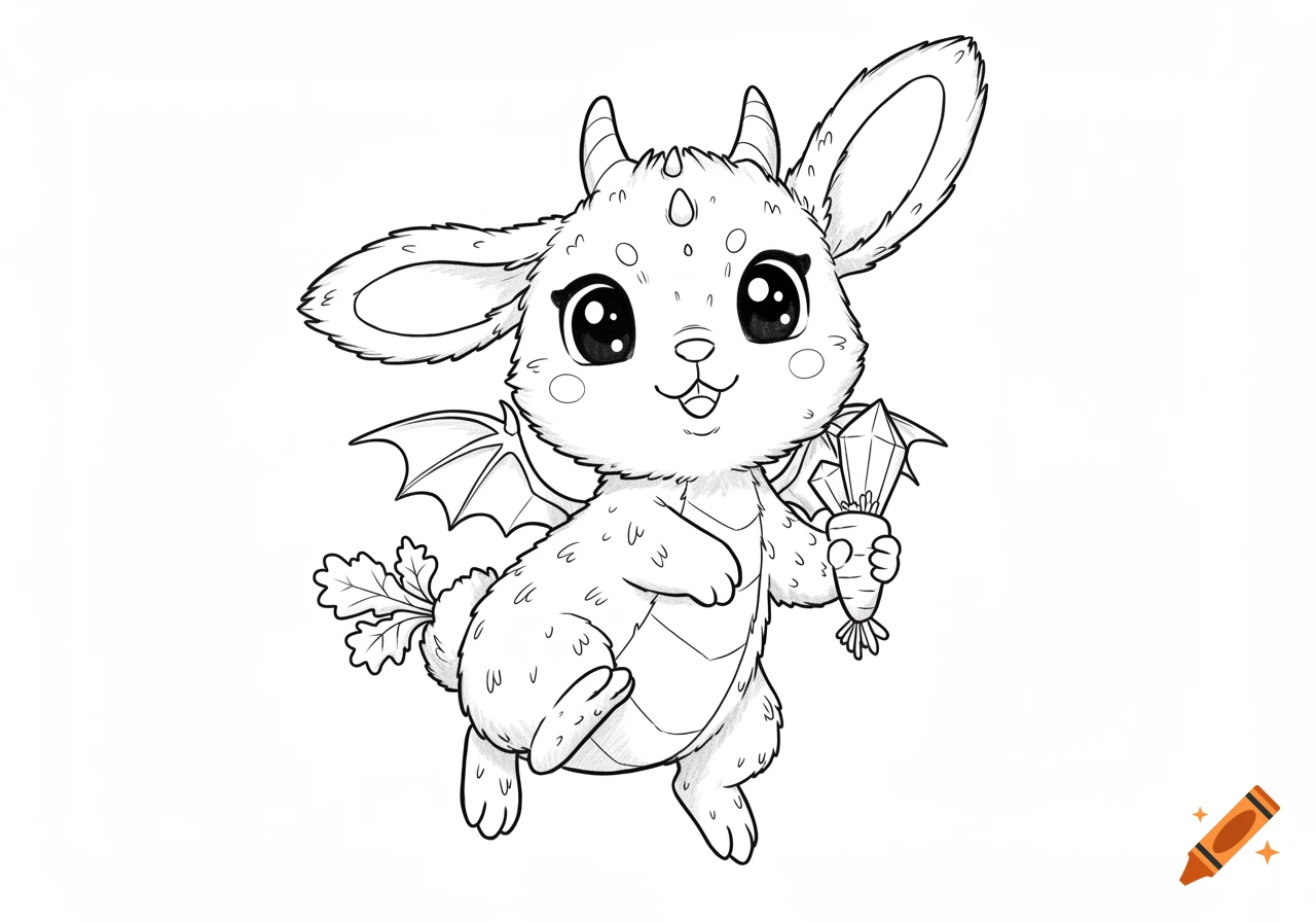 A cute cartoon dragon-bunny hybrid coloring page. on Craiyon