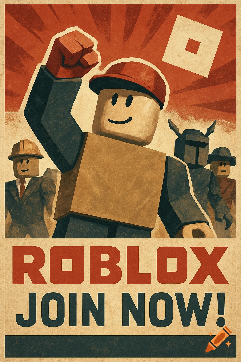 Roblox characters in a propaganda style poster with the text 'ROBLOX ...