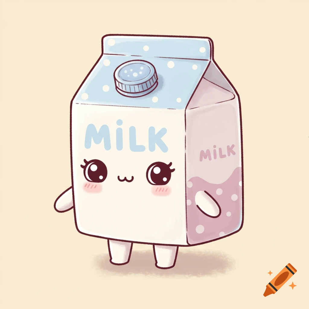 Cute cartoon illustration of a milk carton with a face and limbs. on ...