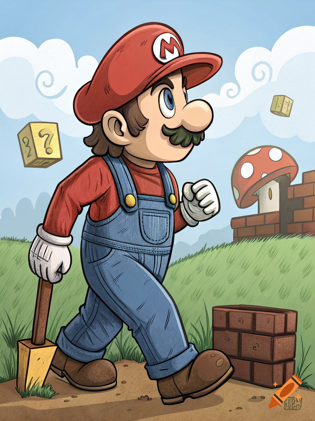 Cartoon illustration of Mario walking in a classic Super Mario Bros ...