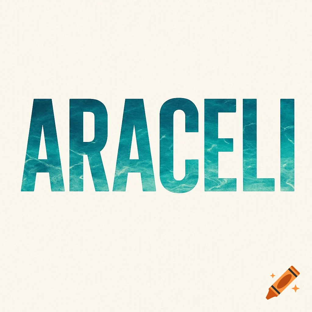 The name ARACELI in large text filled with a turquoise water texture ...