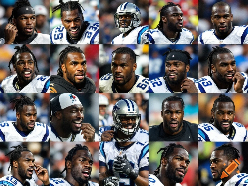 Collage of 19 portraits of a football player in different uniforms on ...