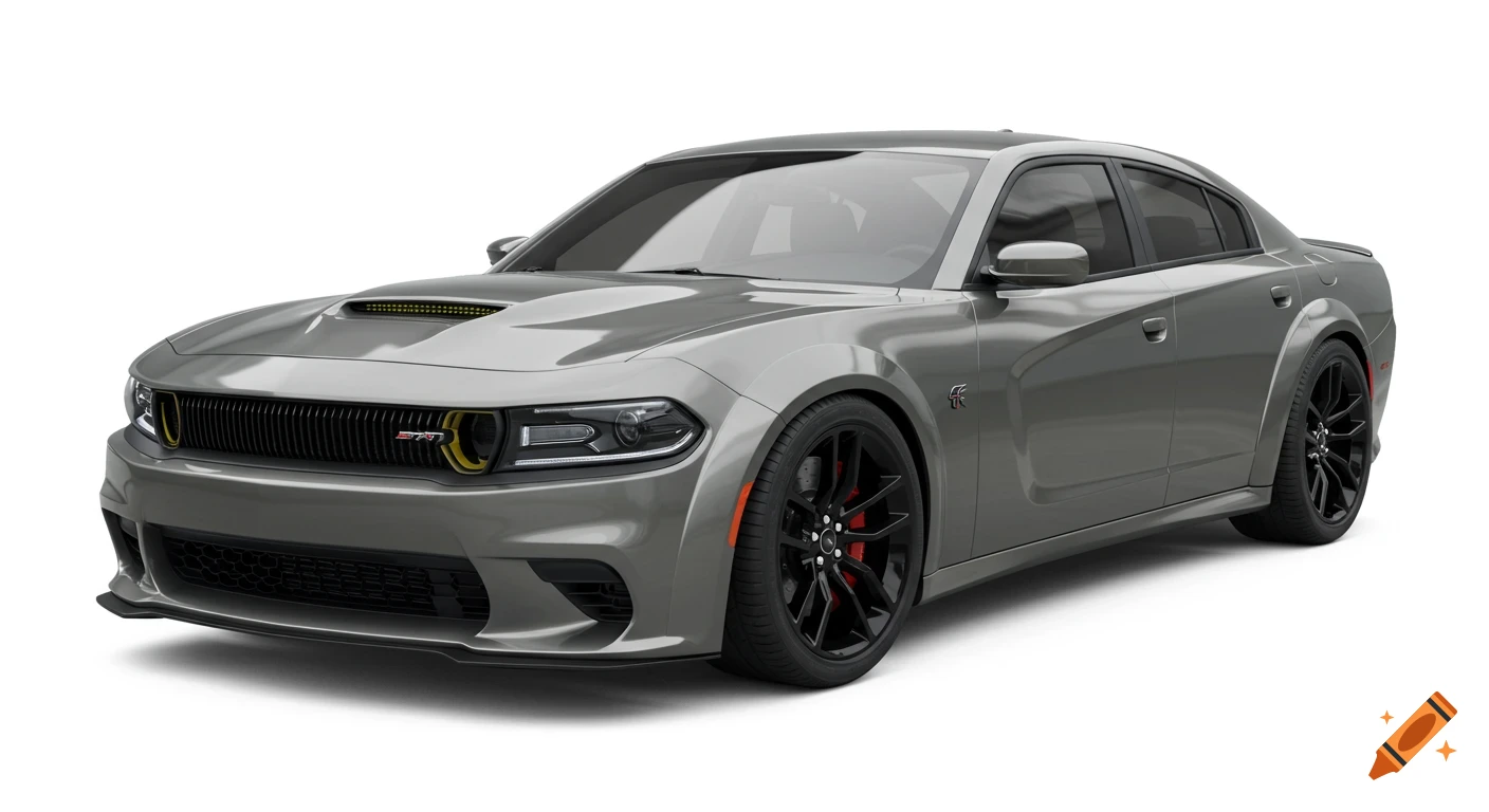 Grey custom muscle car against a white background on Craiyon
