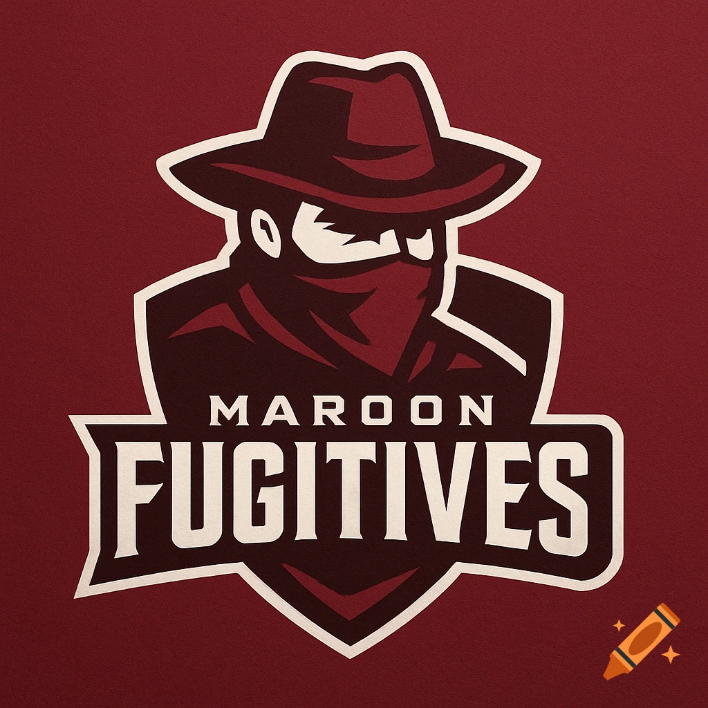 Maroon Fugitives team logo featuring a masked figure. on Craiyon