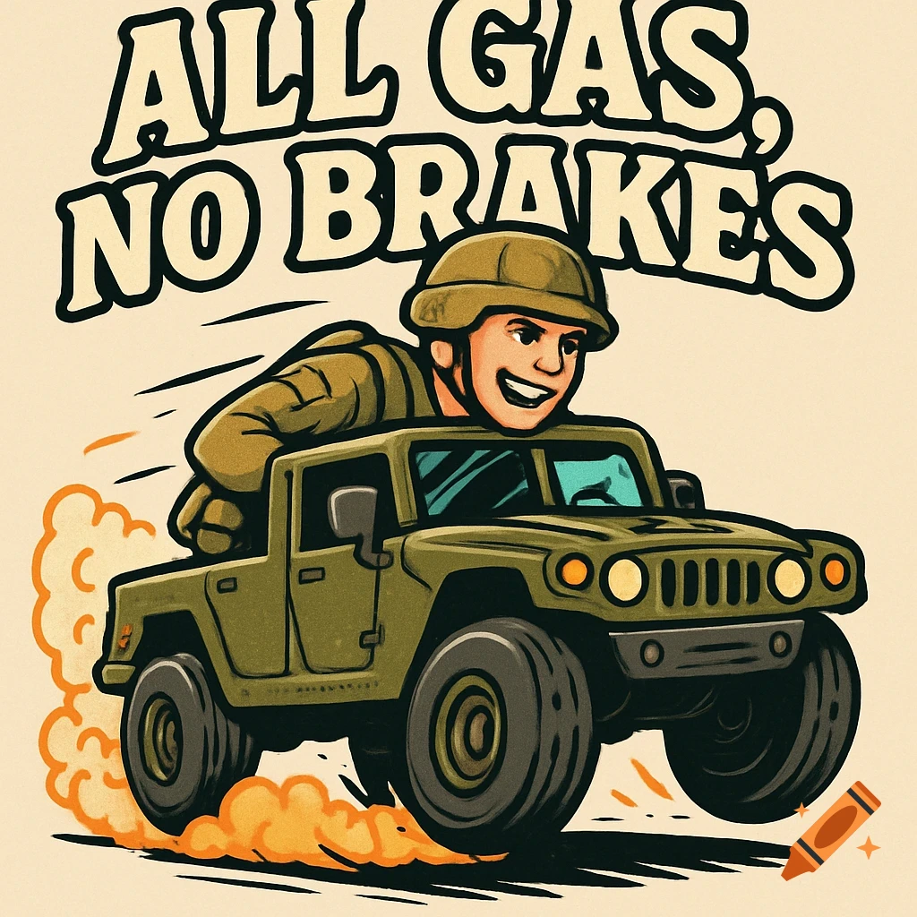 Cartoon illustration of a soldier driving a military hummer fast with ...