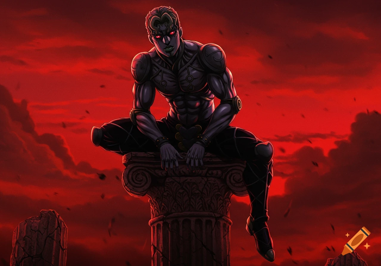 Anime character Kars from Jojo's Bizarre Adventure sits on a pillar ...