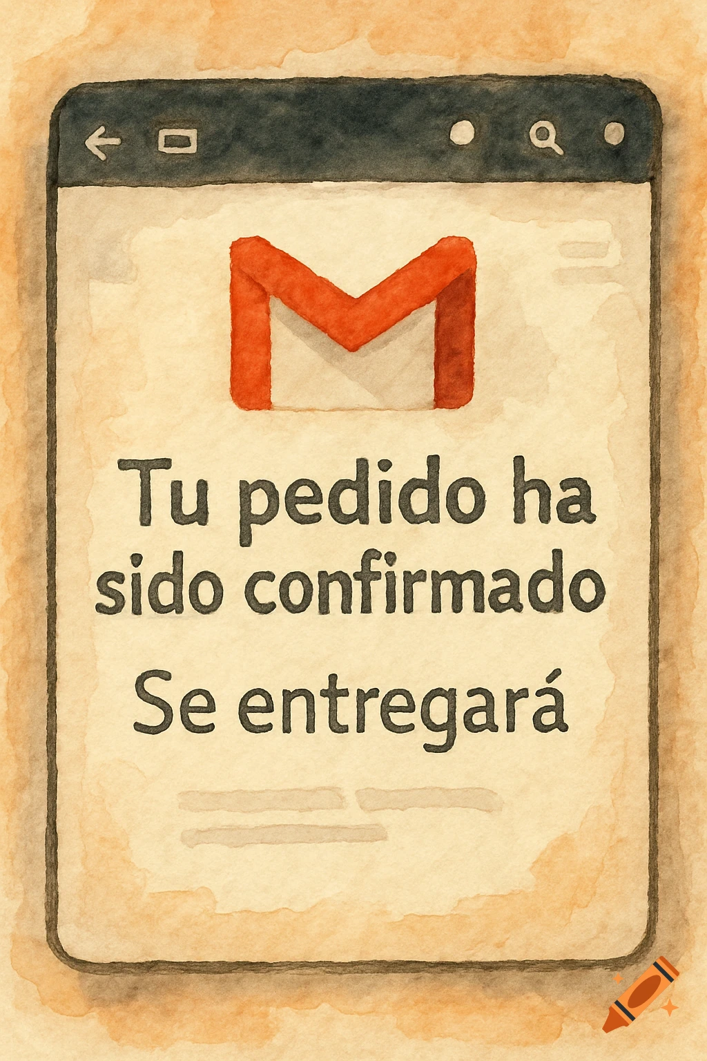 Watercolor illustration of a phone screen showing a Gmail message about ...