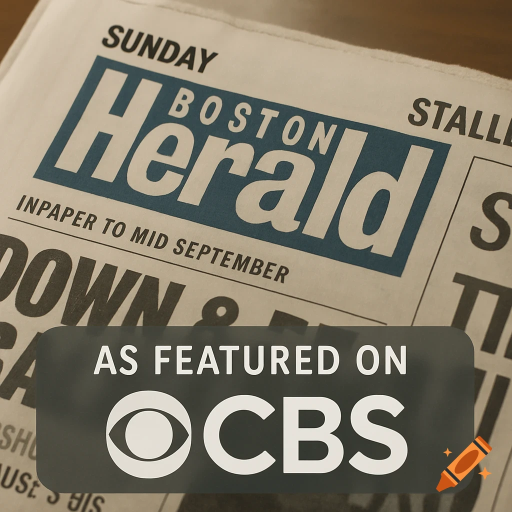 Close-up of a newspaper with 'Boston Herald' title and an overlay ...