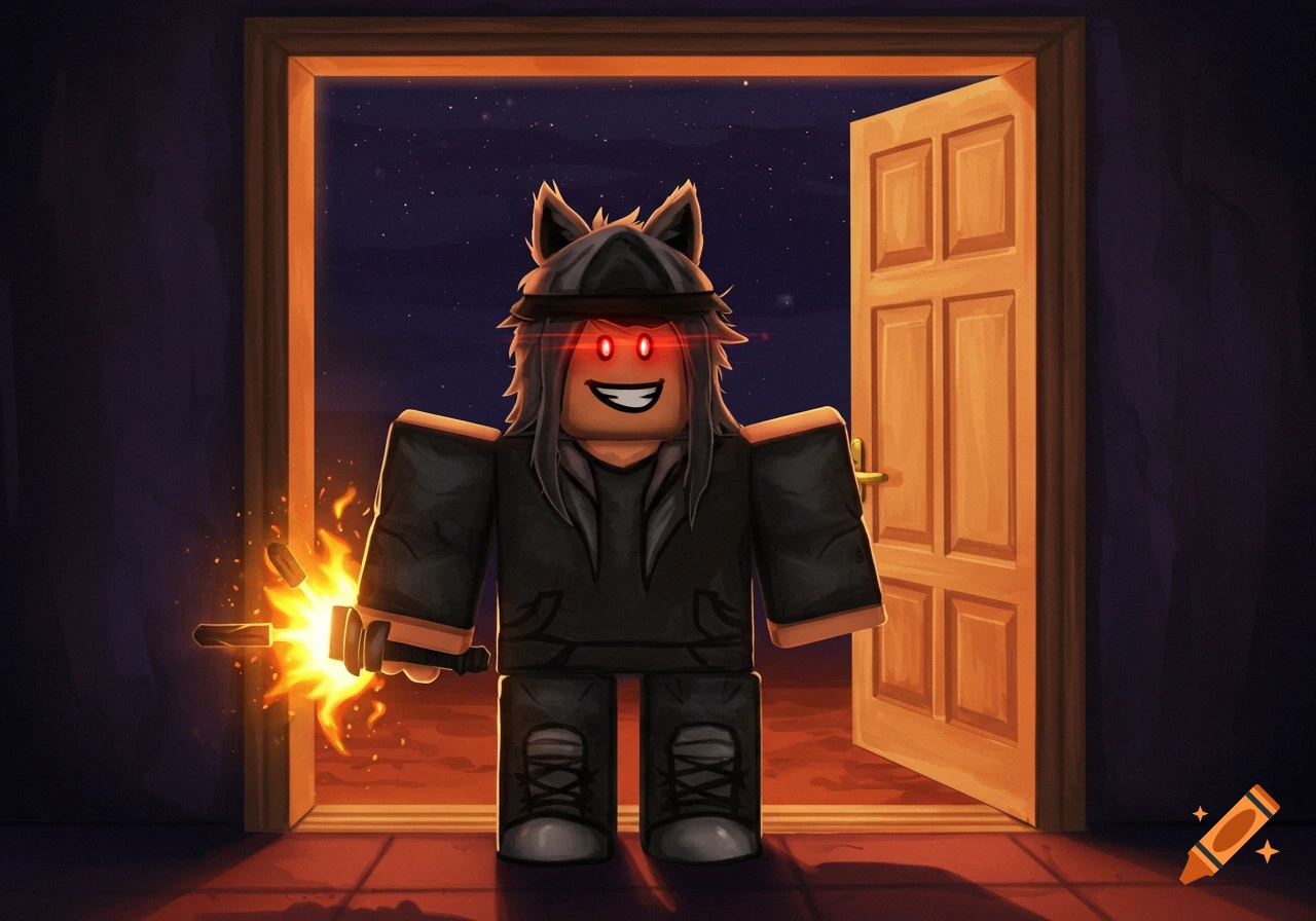 Roblox character with glowing red eyes and wolf ears standing in a ...
