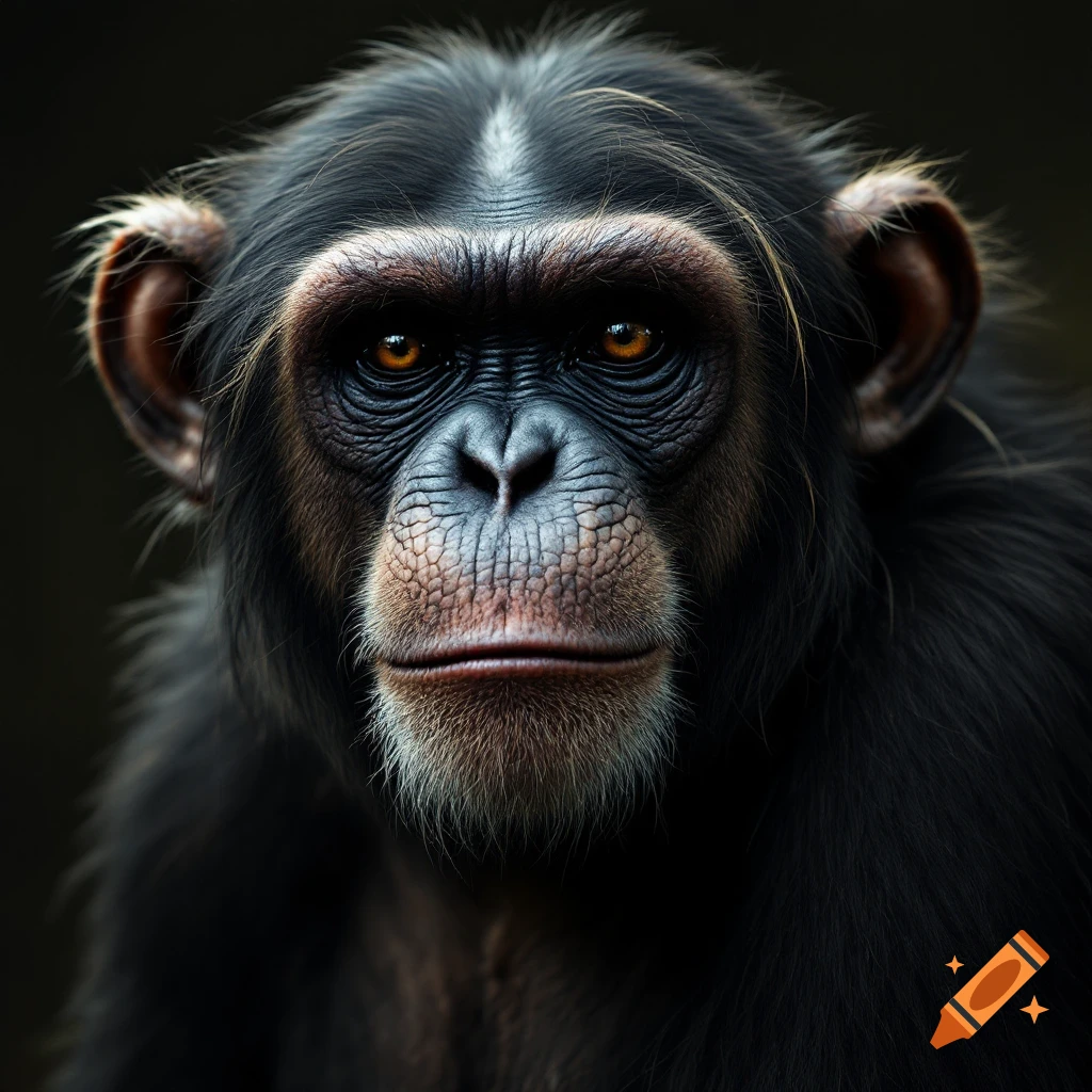 Close-up photorealistic portrait of a chimpanzee face. on Craiyon