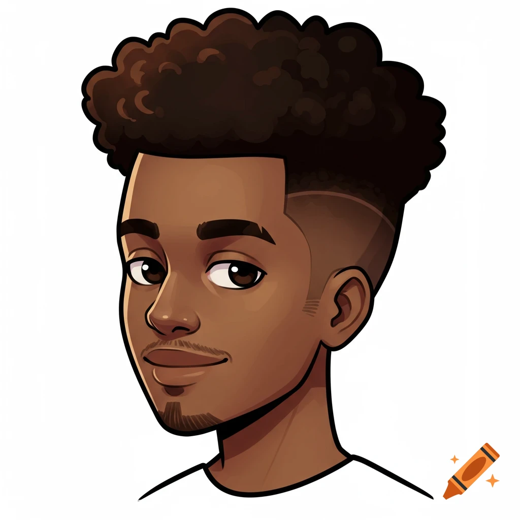 Cartoon portrait of a man with curly hair and fade haircut on Craiyon