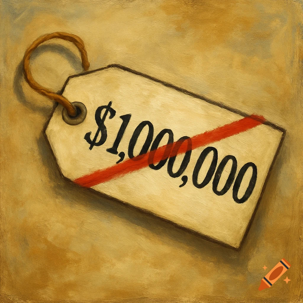 Price tag showing $1,000,000 crossed out with a red line, painted ...